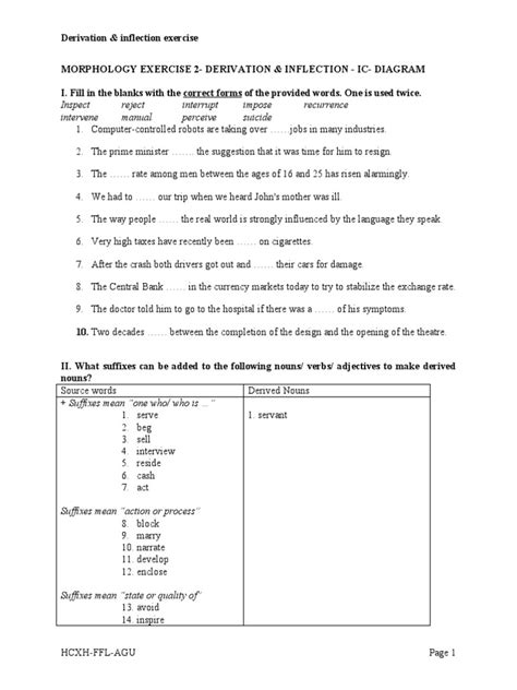 Morphology Derivation And Inflection Exercise Pdf Morphology