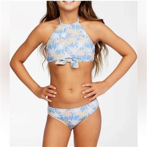 Billabong Swim Billabong 2 Girls Blue Floral Halter Top Bikini