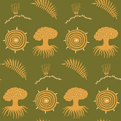 Premium Vector Ethereal Circle Tree Life Seamless Pattern
