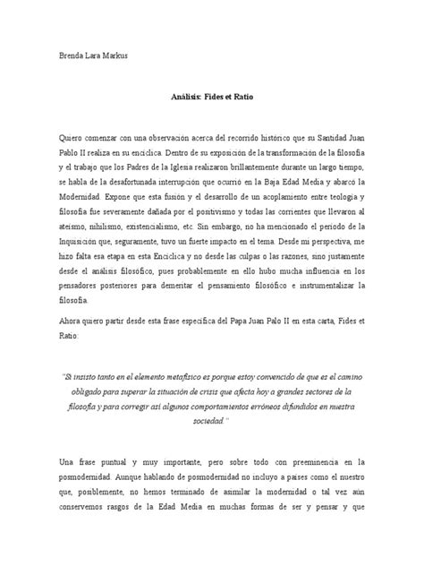 Analisis Fides Et Ratio Pdf Metafísica Verdad