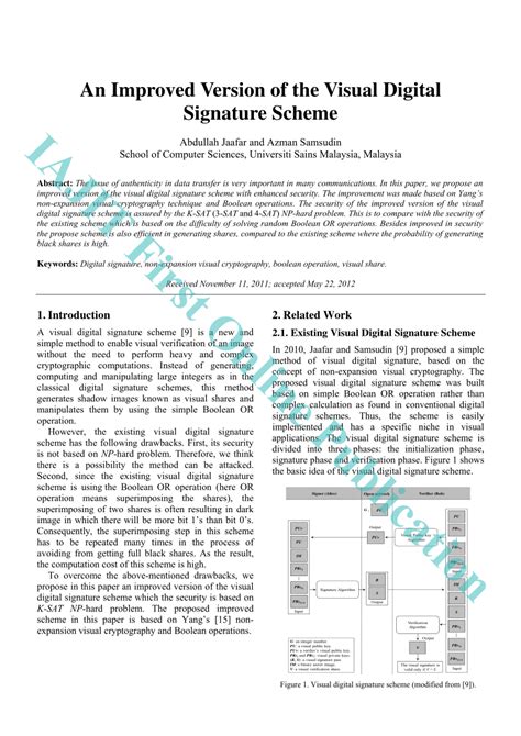 PDF An Improved Version Of The Visual Digital Signature Scheme