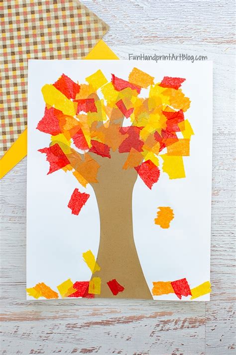 Tissue Paper Fall Tree Handprint Craft Fun Handprint Art