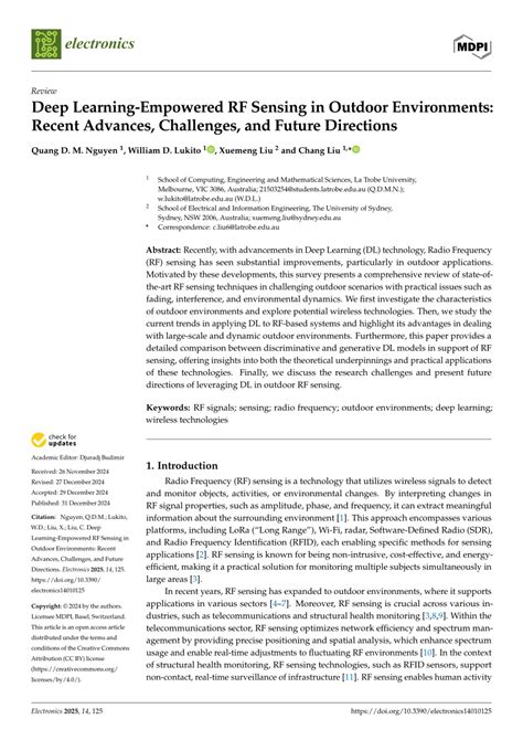 PDF Deep Learning Empowered RF Sensing In Outdoor Environments Recent Advances Challenges