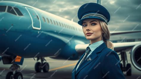 Premium Ai Image Stylish Flight Attendant In A Black Uniform Standing
