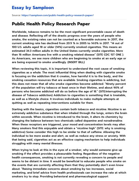≫ Public Health Policy Research Paper Free Essay Sample On