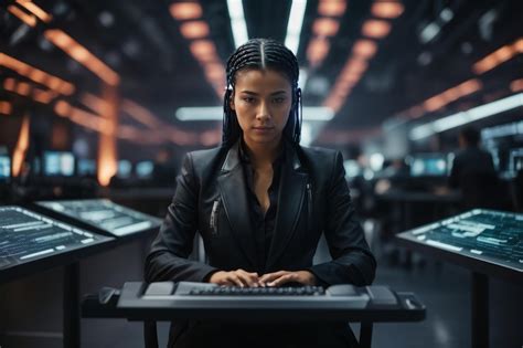A Female Hacker Is Working At A Computer Cybersecurity Security Service