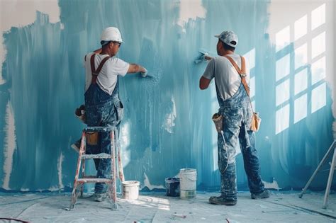 Premium Photo Two Men Expert Painters At Work During A House