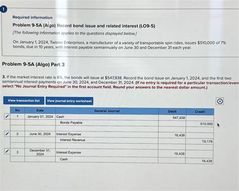 Solved Required Information Problem 9 5a Algo Record Bond