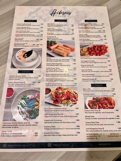 Menu At Hibiscus Café Chennai