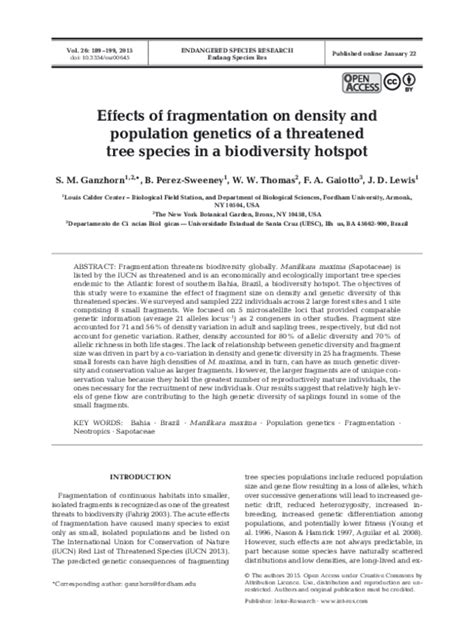 Pdf Effects Of Fragmentation On Density And Population Genetics Of A
