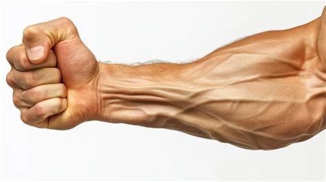 Bodybuilder Flexing Bicep Muscle With Veins Popping Out Premium Ai