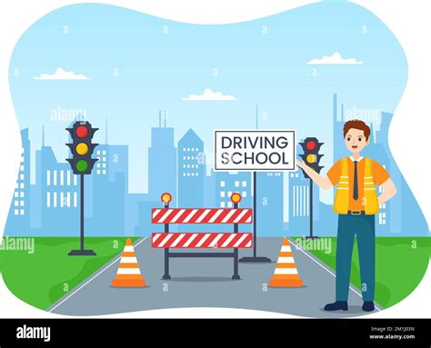 Driving School With Education Process Of Car Training And Learning To