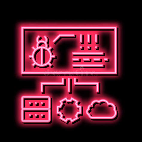 Virus On Server Cloud And Computer Components Neon Glow Icon Illustration Stock Vector