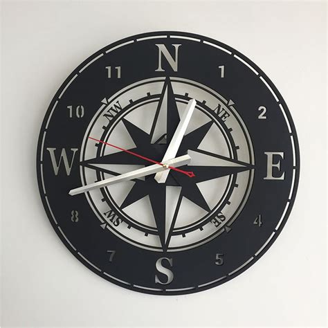Compass Wall Clock Wooden Home Decor Hanging Ornament Traveler Etsy