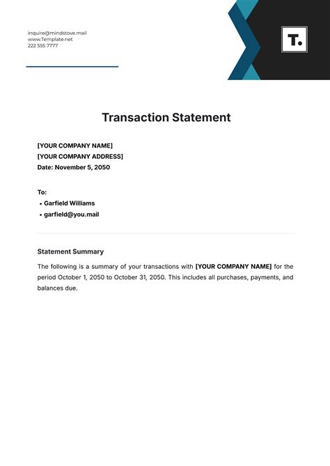 Free Transaction Statement Template To Edit Online