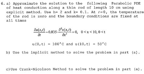 Approximate The Solution To The Following Parabolic Chegg