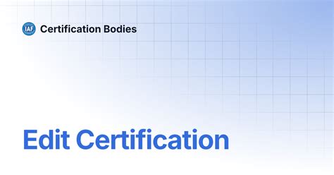 Edit Certification Certification Bodies
