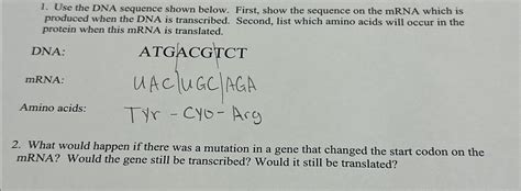 solved use the dna sequence shown below first show the