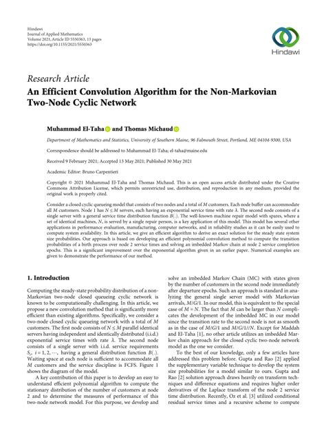 Pdf An Efficient Convolution Algorithm For The Non Markovian Two Node