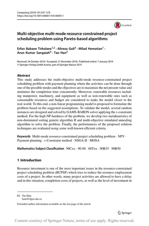 Multi Objective Multi Mode Resource Constrained Project Scheduling