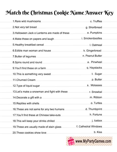 Free Printable Match The Christmas Cookie Name Game