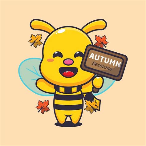 Premium Vector Cute Bee With Autumn Sign Board