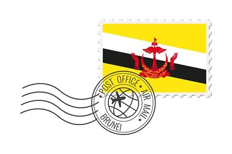 브루나이 우표 흰색 배경에 분리된 브루나이 국기가 있는 엽서 벡터 그림 고무도장에 대한 스톡 벡터 아트 및 기타 이미지 고무