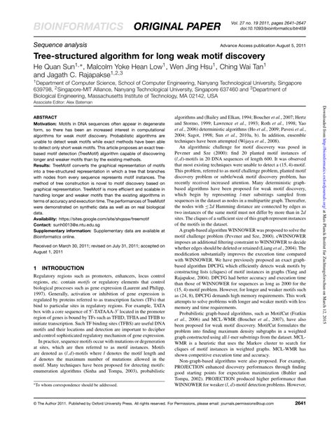 Pdf Tree Structured Algorithm For Long Weak Motif Discovery