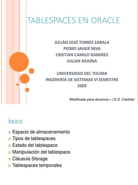 Tablespaces Oracle Pdf Bases De Datos Archivo De Computadora