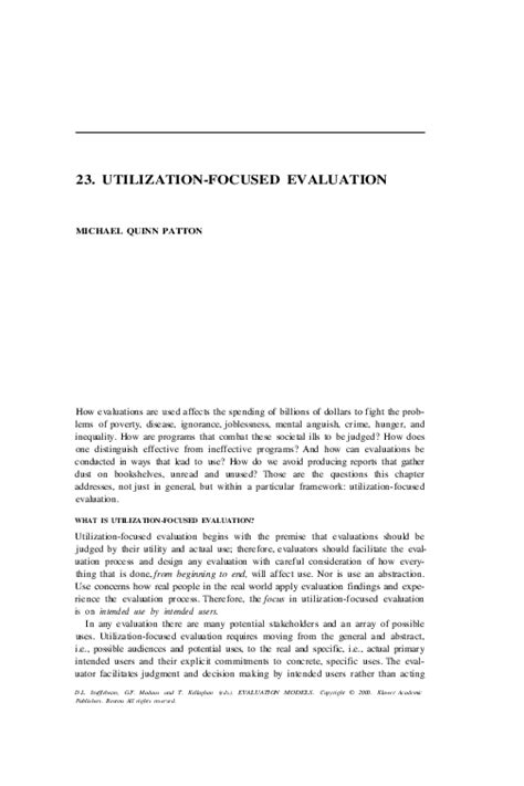 Utilization Focused Evaluation