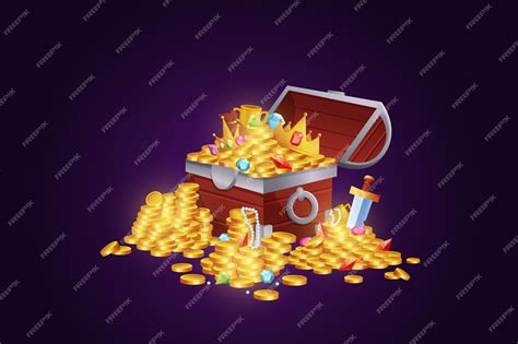보물 상자 금화와 보석 더미가 있는 상자 게임 전리품 해적 예술 열기 케이스 고대 컨테이너 기호 황금 빛이 있는 요정 상자 마법의 전체 금고 벡터 일러스트 배경 프리미엄 벡터