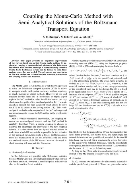 Pdf Coupling The Monte Carlo Method With Semi Analytical Solutions Of The Boltzmann Transport