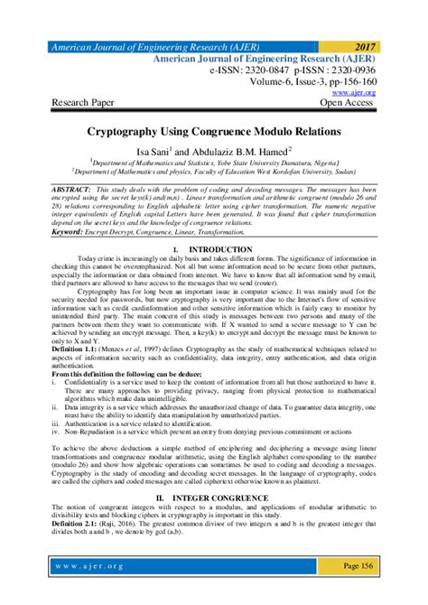 Pdf Cryptography Using Congruence Modulo Relations