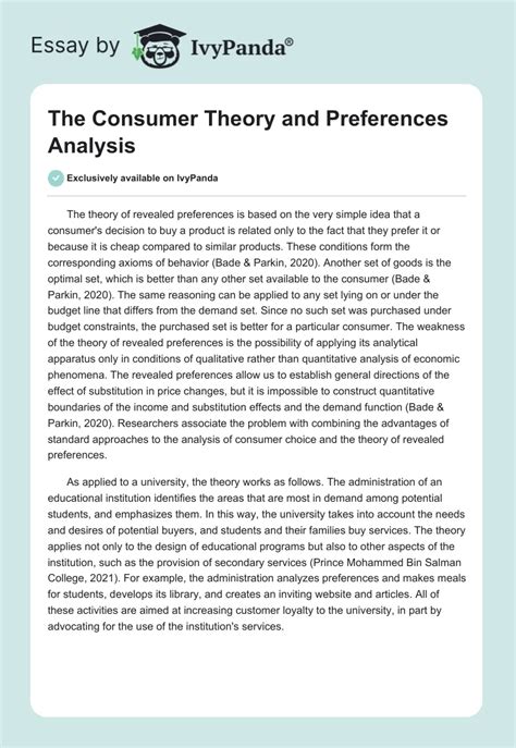 The Consumer Theory And Preferences Analysis 1266 Words Research