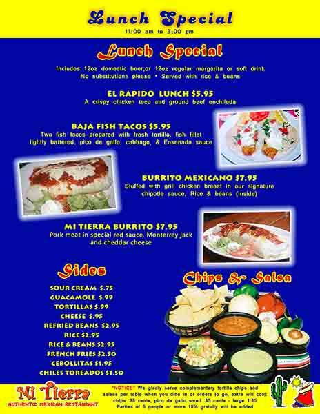 Mi Tierra Menu