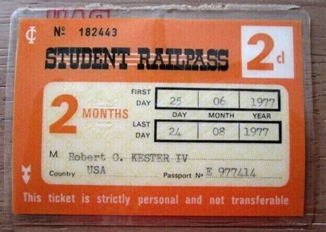 Student Rail Pass Laminated 1977 Europe Railroad Rail Pass E10b £42