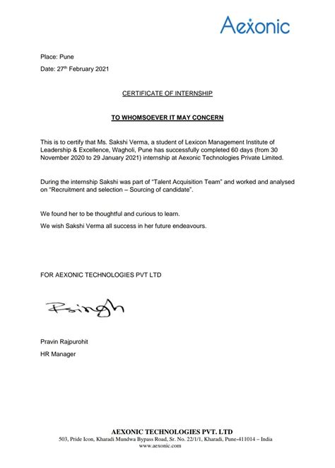 Sakshi Verma On Linkedin Successfully Completed My Internship As An It Recruiter Intern At Aexonic