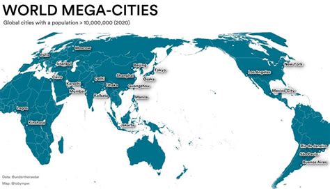 This Map Shows All Mega Cities Thats Cities With More Than Ten Million Residen…