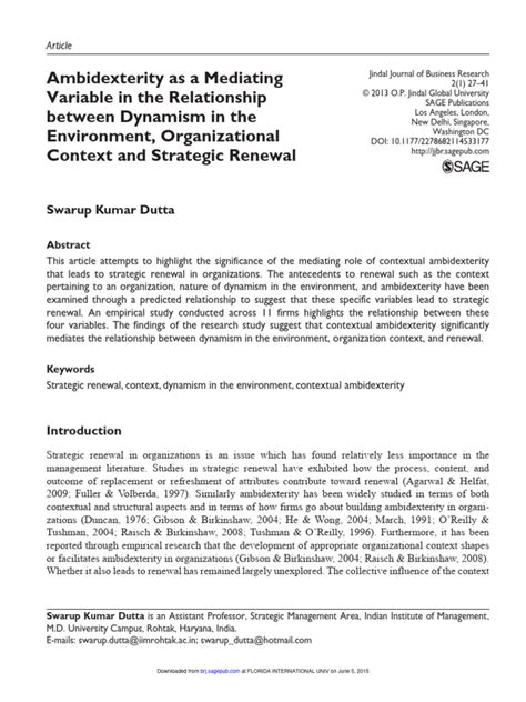 Ambidexterity As A Mediating Variable In The Relationship Between Dynamism In The Environment