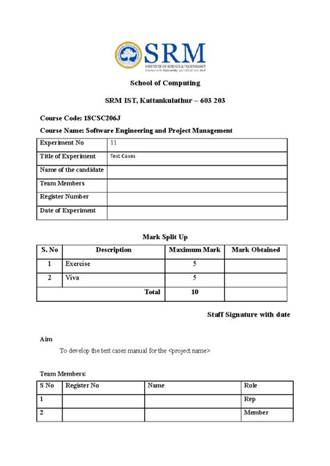 18csc206j Sepm Ex 11 Project Sepm School Of Computing Srm Ist Kattankulathur 603 203