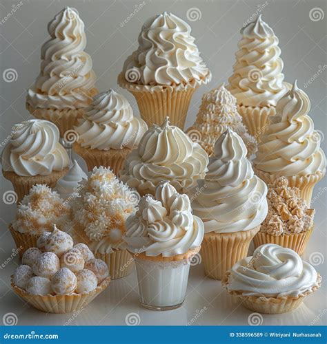 A Collection Of Delicate White Cupcakes Stock Illustration