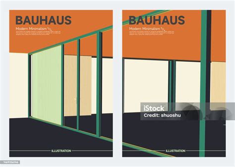 현대 미니멀리즘 바우 하우스 스타일의 건물 구조 사무실 공간 포스터 컬렉션 0명에 대한 스톡 벡터 아트 및 기타 이미지 0명 3차원 형태 가정의 방 Istock