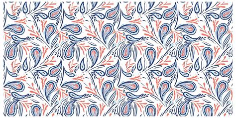 A Repeating Pattern Of Blue And Coral Paisley Designs On An Off White Background 57046364 Vector