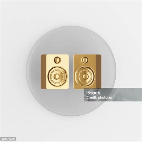 골드 스피커 아이콘 3d 렌더링 회색 둥근 키 버튼 인터페이스 Ui Ux 요소 0명에 대한 스톡 사진 및 기타 이미지 0명