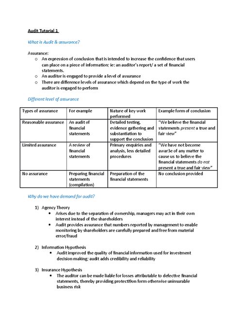 Audit Tutorial 1 Ans Audit Tutorial 1 What Is Audit And Assurance