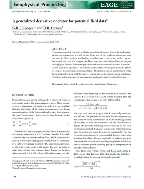 Pdf A Generalized Derivative Operator For Potential Field Data‡