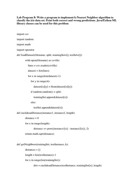 Labprogram 8 K Nearest Neighbour Classifier Pdf Computer