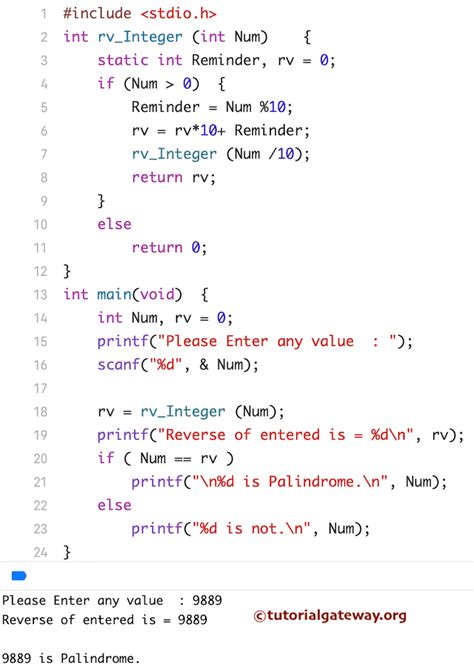 Palindrome Number Program In C