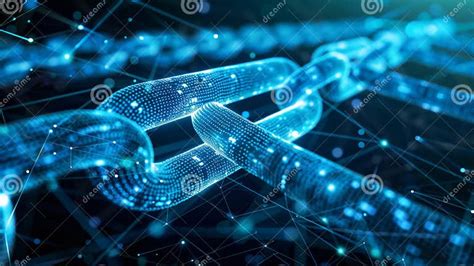 Futuristic Digital Chains Blockchain Network Concept With Glowing