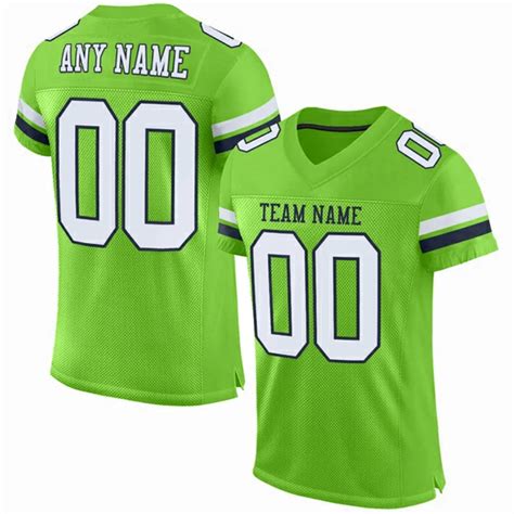 Custom Neon Green White Navy Mesh Authentic Football Jerseywincustom